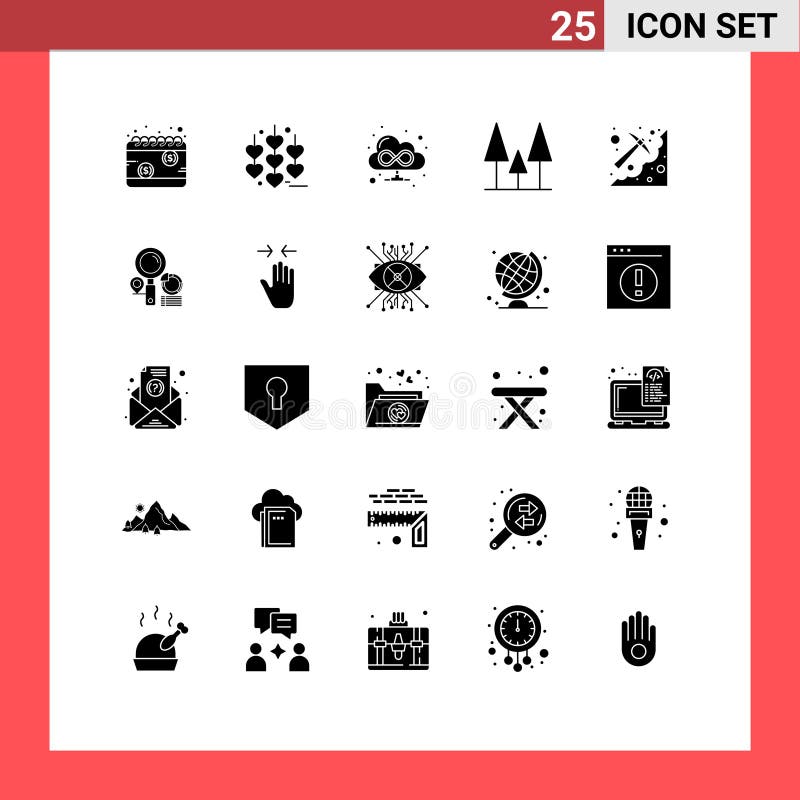 25 Thematic Vector Solid Glyphs and Editable Symbols of Pick, Digging ...
