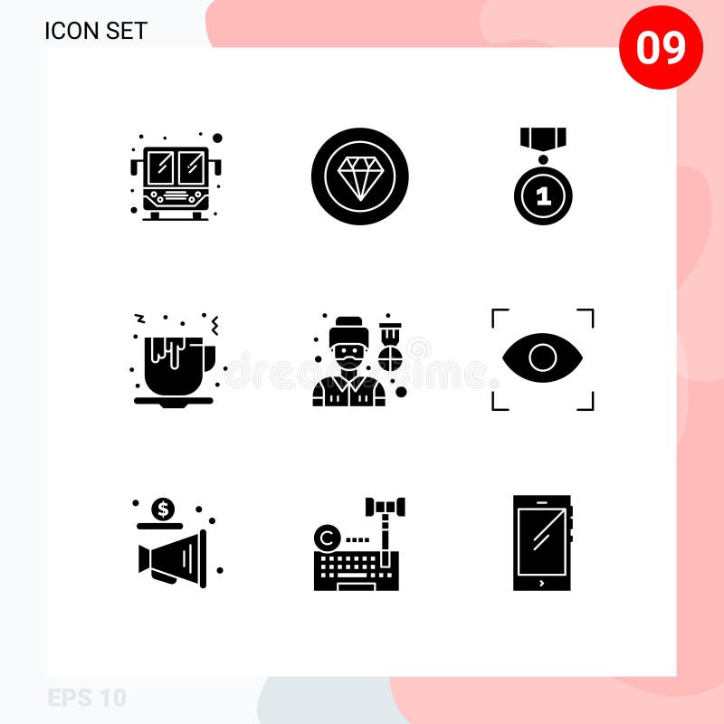 9 Thematic Vector Solid Glyphs and Editable Symbols of Soldier, Driver ...