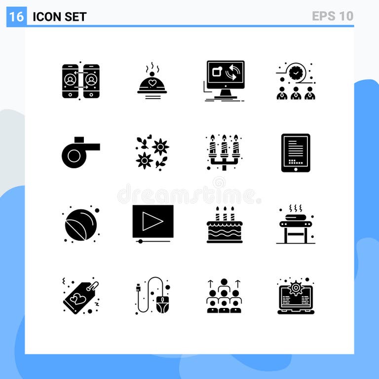 16 Thematic Vector Solid Glyphs and Editable Symbols of Sport, Time ...