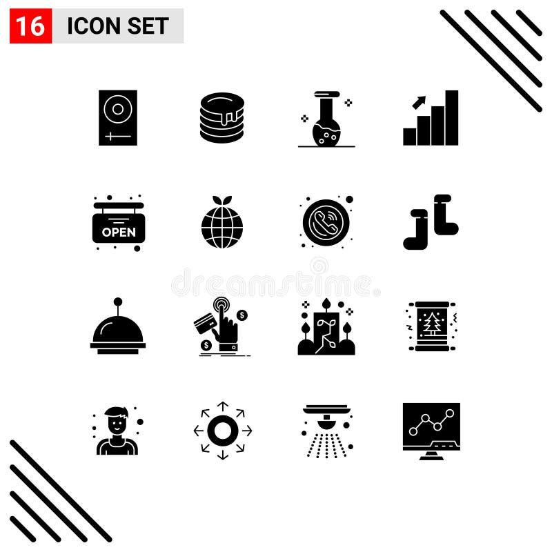16 Thematic Vector Solid Glyphs and Editable Symbols of Stats, Chart ...