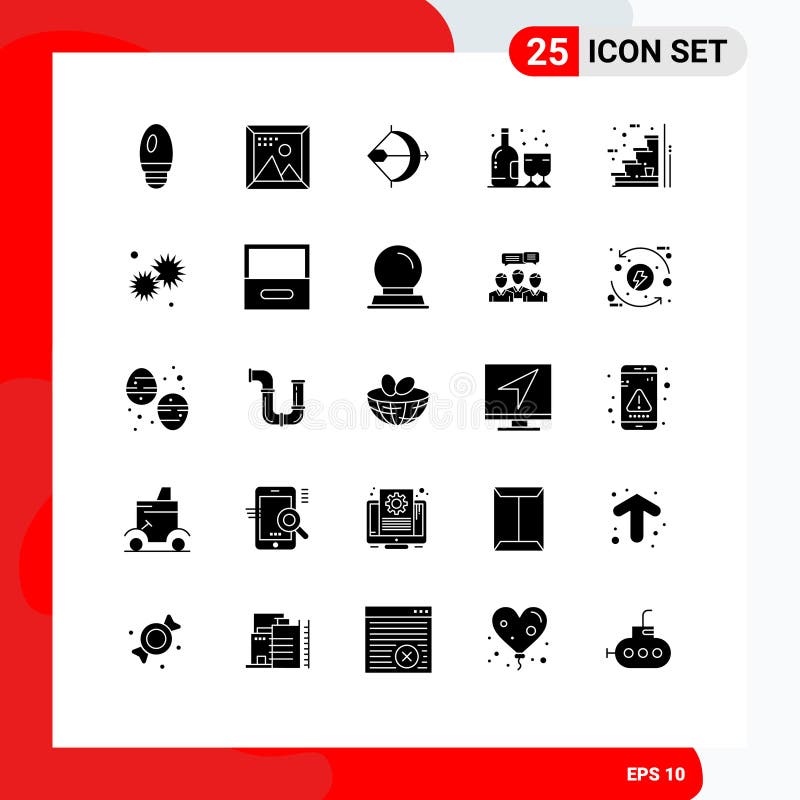 25 Thematic Vector Solid Glyphs and Editable Symbols of Steps, Glass ...