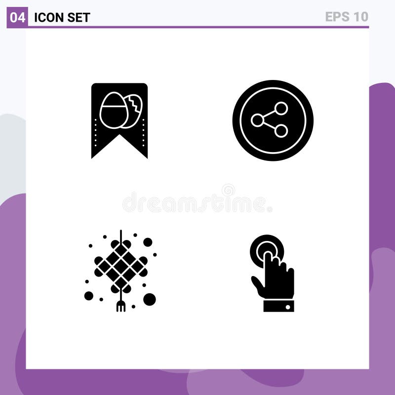 4 Thematic Vector Solid Glyphs and Editable Symbols of Tag, Toch, Share ...