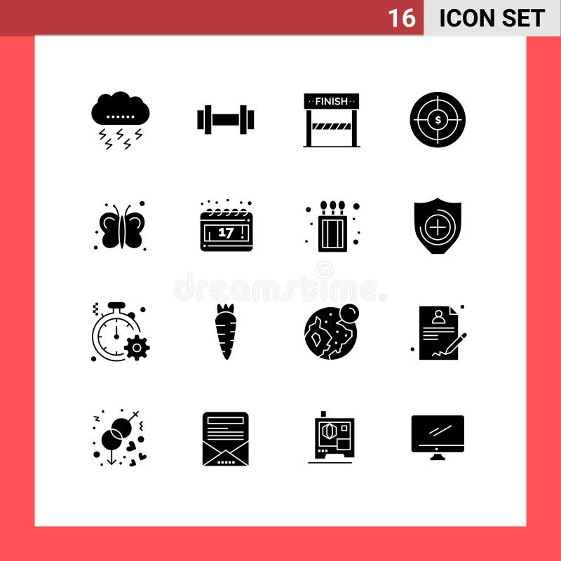 16 Thematic Vector Solid Glyphs and Editable Symbols of Target, Finance ...