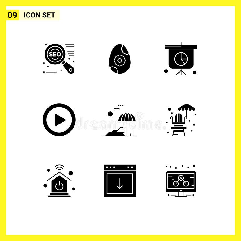 9 Thematic Vector Solid Glyphs and Editable Symbols of Water, Spring ...