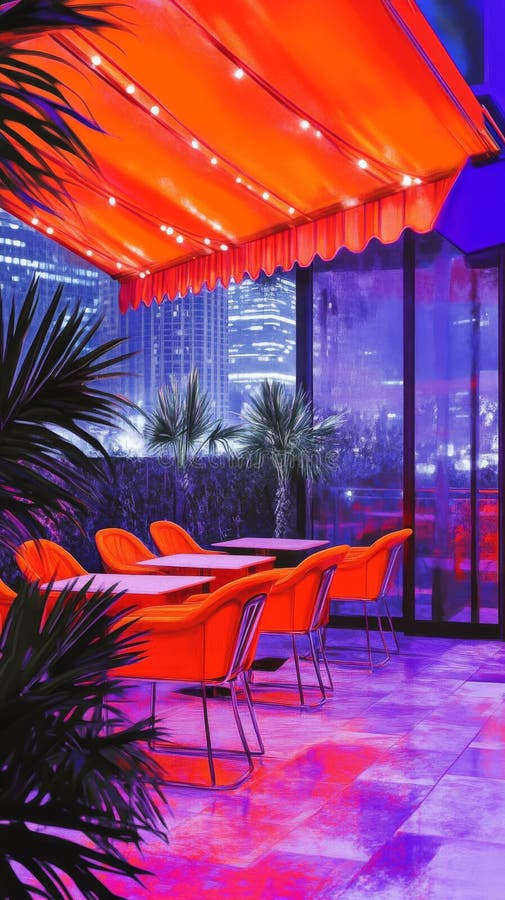 The Theme Features a Retro Neon Anime Background with an Outdoor Lounge ...