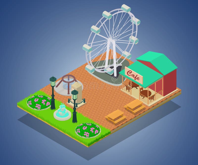 Theme Park Concept Banner, Isometric Style Stock Vector - Illustration ...
