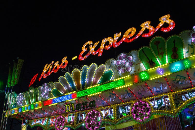 Theme Park, Funfair, Lights Editorial Stock Image - Image of clouds ...