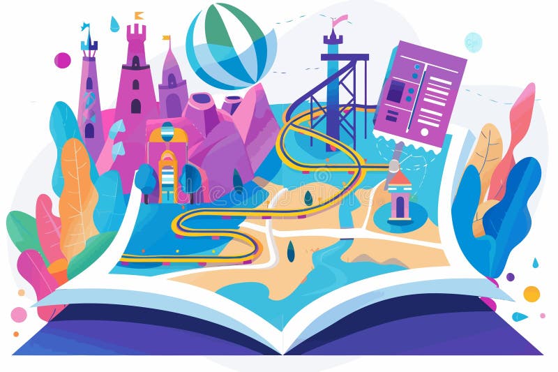 Theme Park Map and Tickets Flat Lay Composition Isolated Stock Vector ...