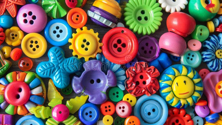 Themed Buttons and Decorative Items for School Projects Stock ...