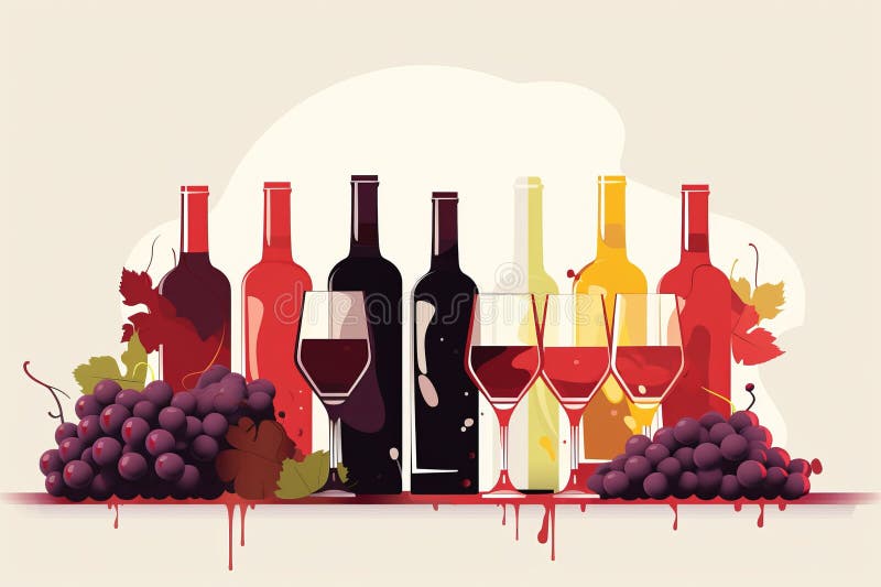 Themed Vector of Wine Bottle and Glassware. Generative Ai Stock ...