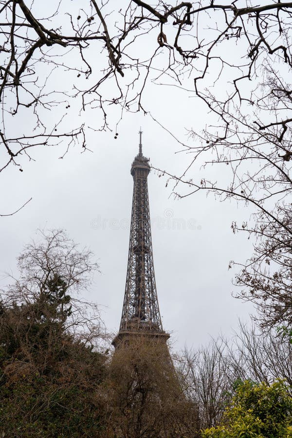 Then Eiffel in Paris in the Park Whit Trees Stock Photo - Image of ...