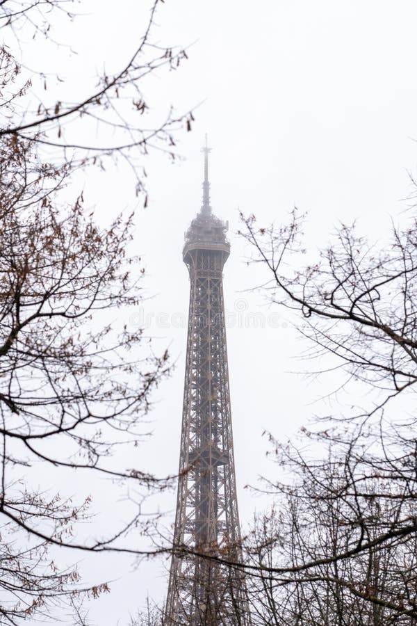 Then Eiffel in Paris in the Park Whit Trees Stock Photo - Image of ...