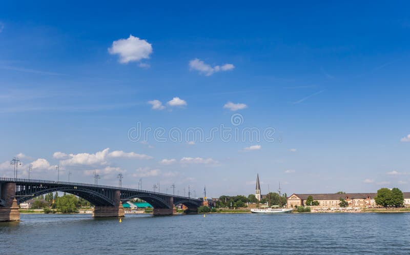 Theodor Heuss Bridge and River Rhine in Mainz Stock Photo - Image of ...