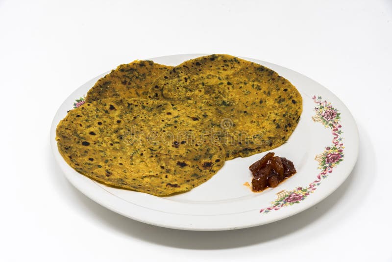 Methi Thepla Fenugreek Roti Flatbread Mango Pickle Stock Image - Image ...