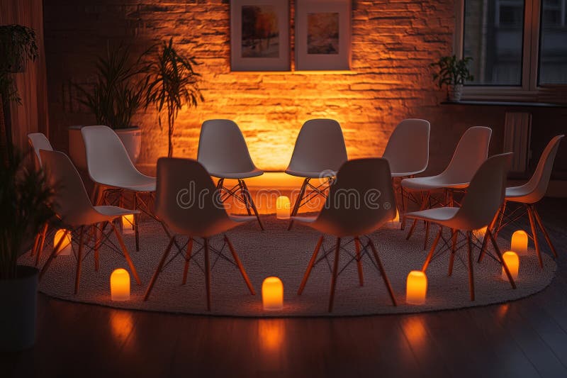 Therapeutic Group Setting, Therapy Session with Chairs in Circle, Cozy ...