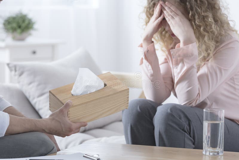 Therapist Giving Tissues To Patient Stock Photo - Image of breakdown ...