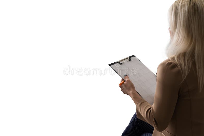 Therapist Taking Notes on White Background Stock Image - Image of ...