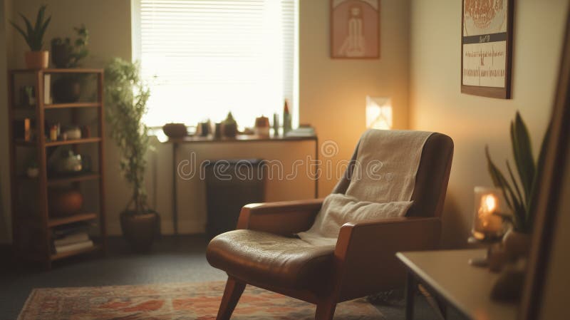 Calm Inviting Therapists Office Warm Lighting Neutral Decor Stock ...