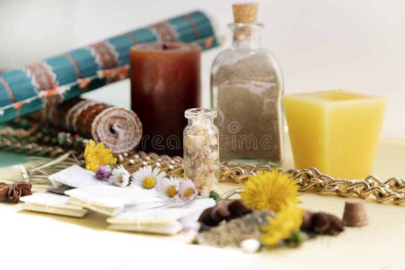 Therapy Objects and Flowers Dried Flowers Stock Photo - Image of ...