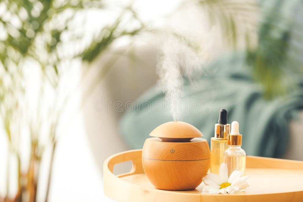 Aroma Oil Diffuser on Table in Room Stock Image - Image of house ...