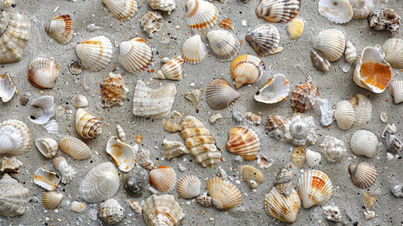 There is a Beautiful Assortment of Seashells Laid Out Elegantly on a ...