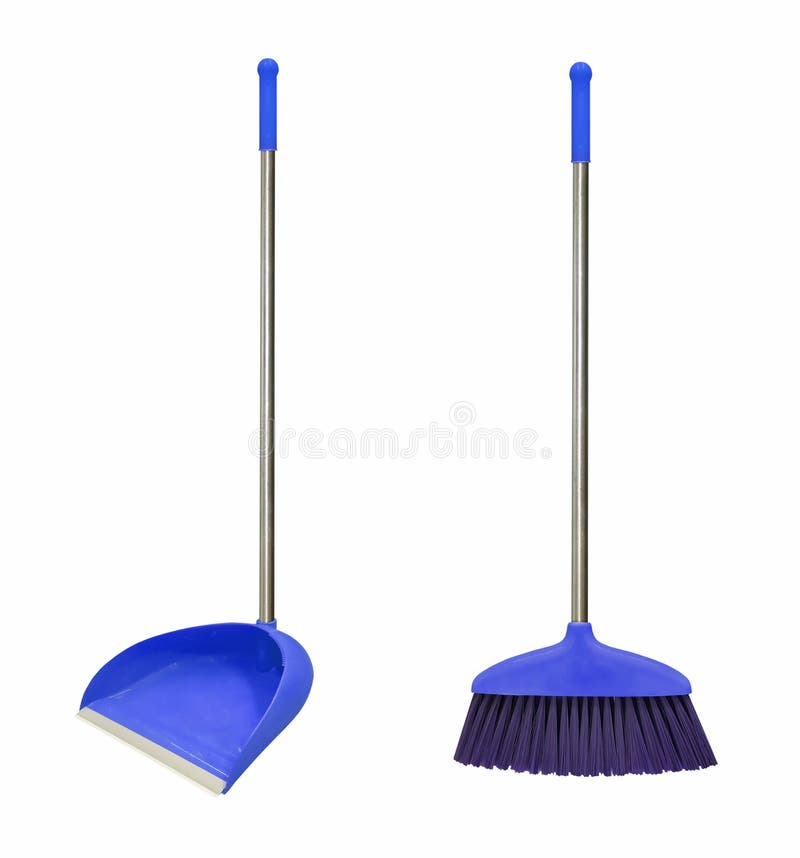 Broom and Dustpan Blue on White Bg Stock Image - Image of funny, tool ...