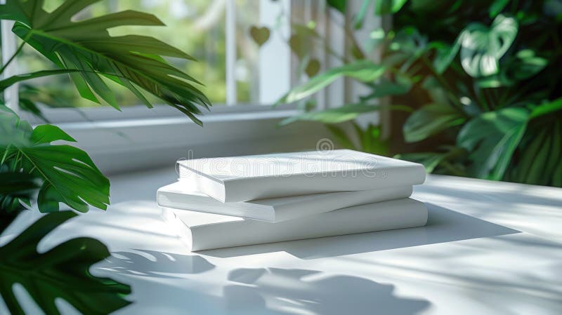 The Books Placed Next To the Window Cast a Shadow on the Desktop Stock ...
