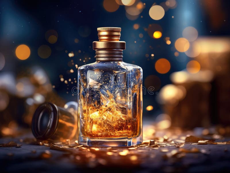 There is Bottle of Alcohol on Top of Table. the Bottle Has Been Opened ...