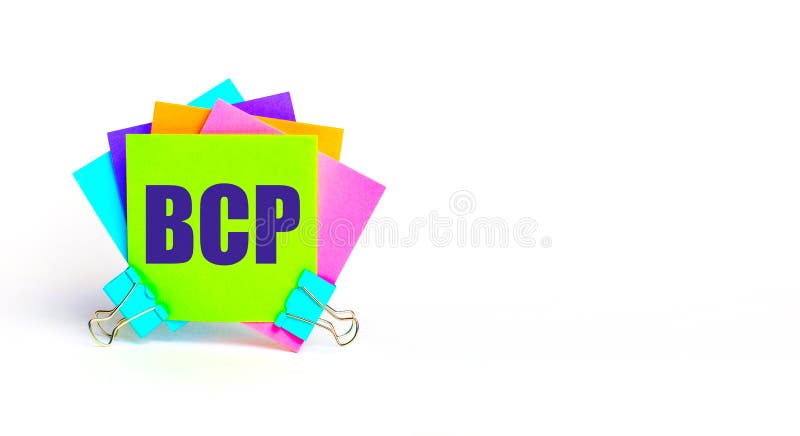 There are Bright Multi-colored Stickers with the Text BCP Business ...