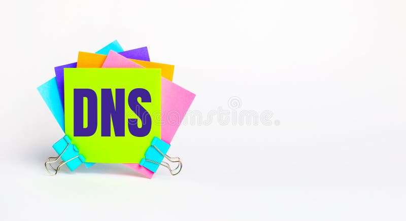 There are Bright Multi-colored Stickers with the Text DNS Domain Name ...