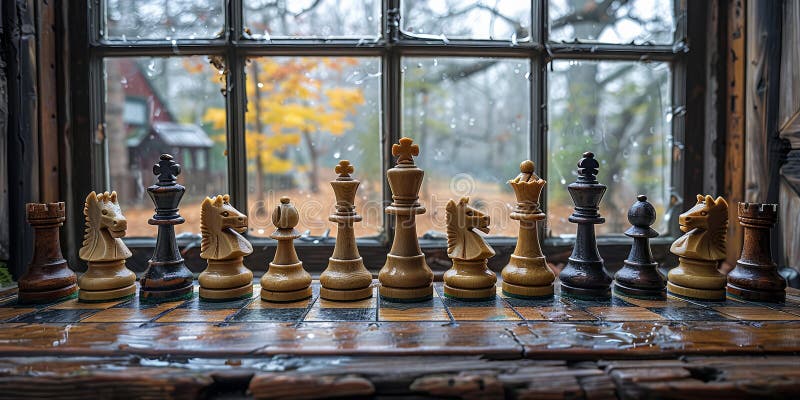 There are Chess Pieces Placed on the Window Sill in Front of a Window ...