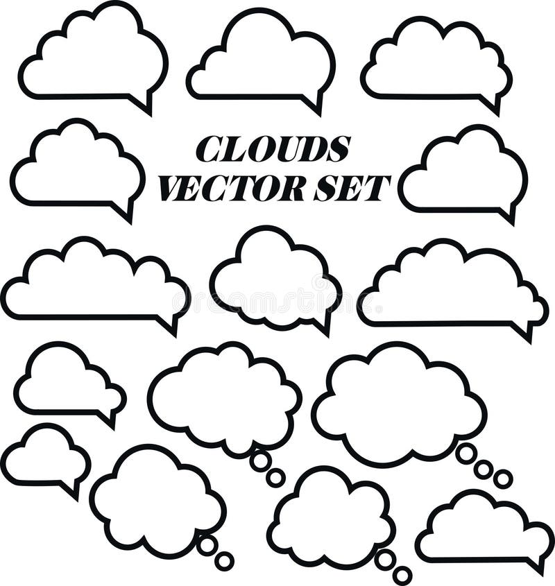 Clouds Vector Set Black and White Line Thinking Comics Cartoon Fun Disney Stock Illustration ...