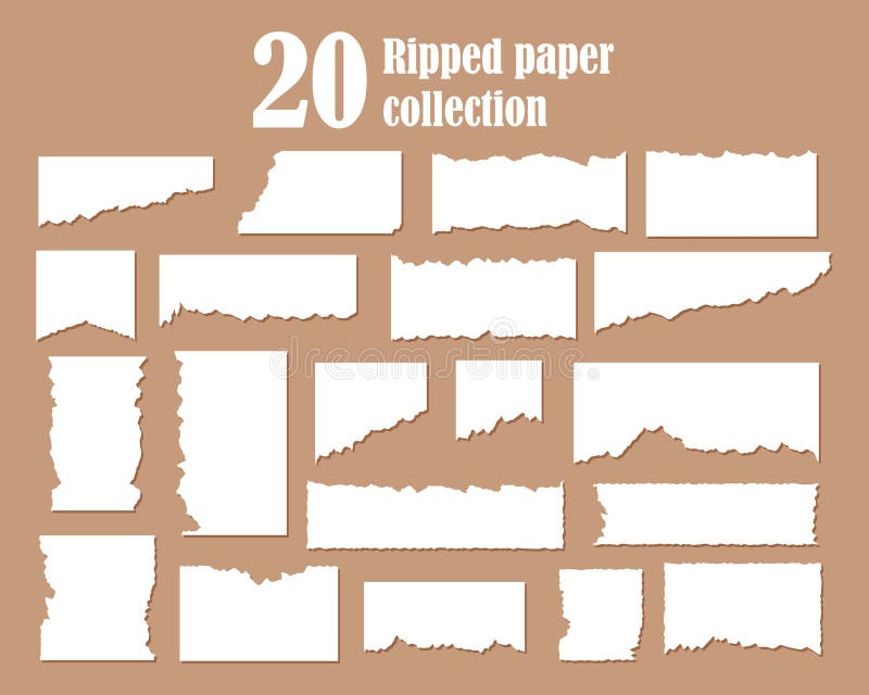 A Variety of Torn Paper Pieces Scattered on a Brown Surface Stock ...