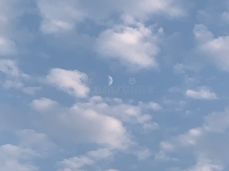There is a Crescent Moon in the Blue Sky Stock Image - Image of shore ...