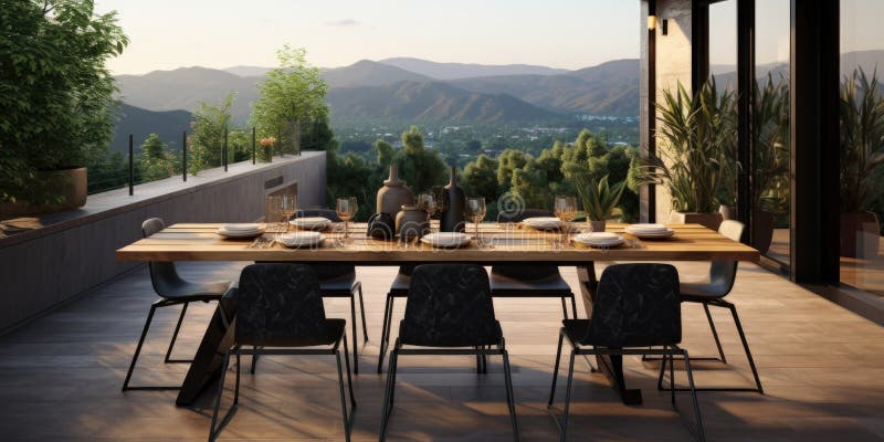 There is a Dining Table on the Terrace Stock Illustration ...