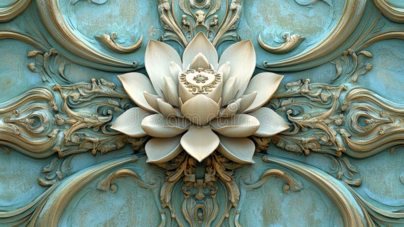 There is an Elaborate Flower Decoration on a Ceiling Against a Visually ...