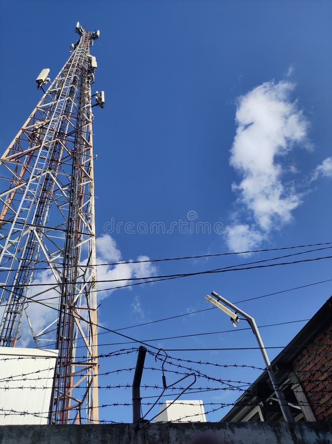 There is an Electric Tower that Stands Towering into the Sky. Stock ...