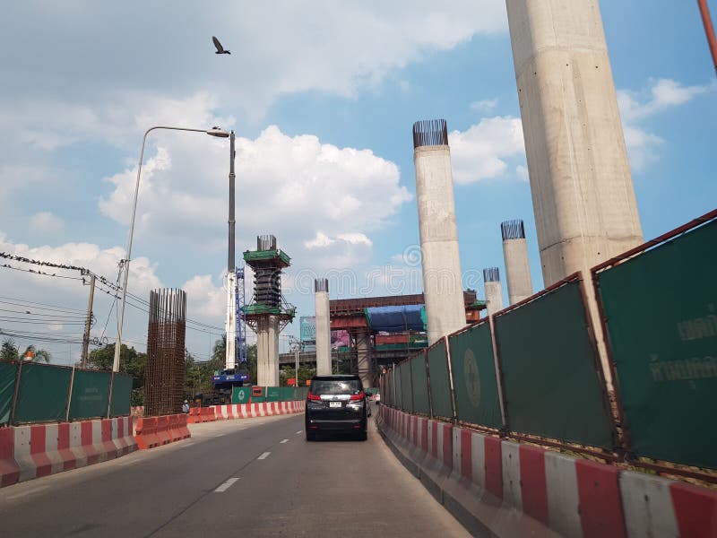 There is an Elevated Bridge Construction on the Highway in Bangkok ...