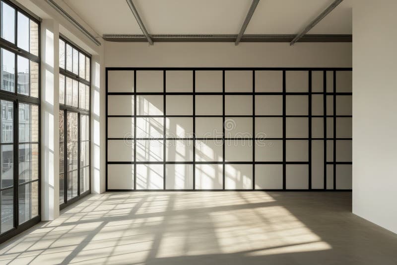 There Empty Room Features Many Windows Plus Grid Wall Stock Photos ...