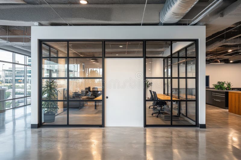 There is an Empty Room that Features Many Windows Plus a Grid on the ...