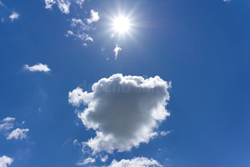 There are a Few Clouds and a Shining Sun in the Blue Sky. Bottom View ...