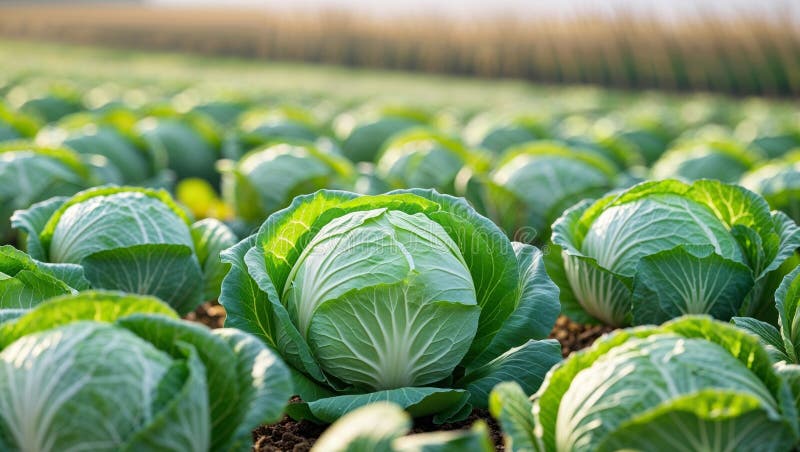 There is a Field of Cabbage Plants Growing in the Field Stock Image ...