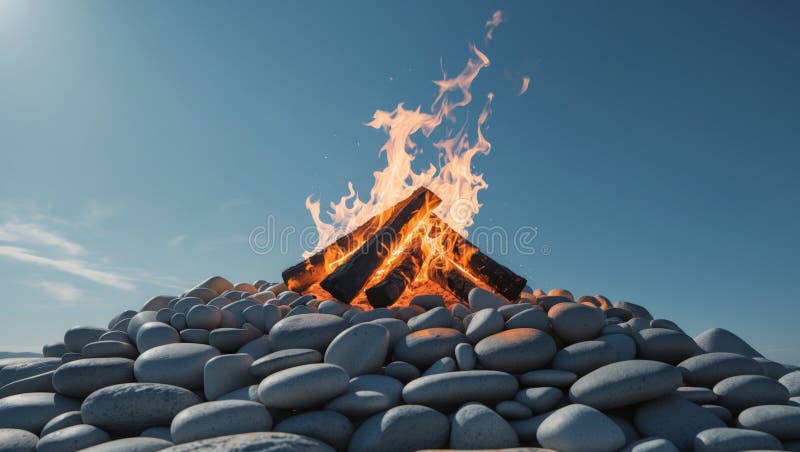 There is a Fire that is Burning in a Pile of Rocks Stock Photo - Image ...