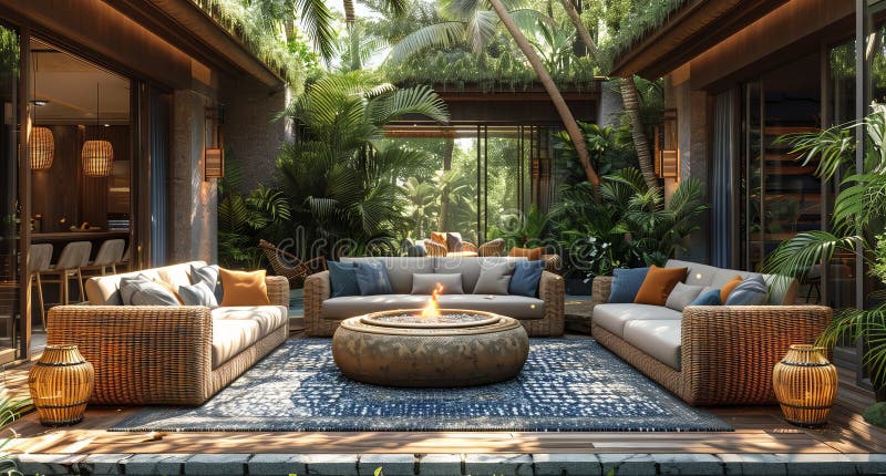 There is a Fire Pit at the Center of the Courtyard Stock Photo - Image ...