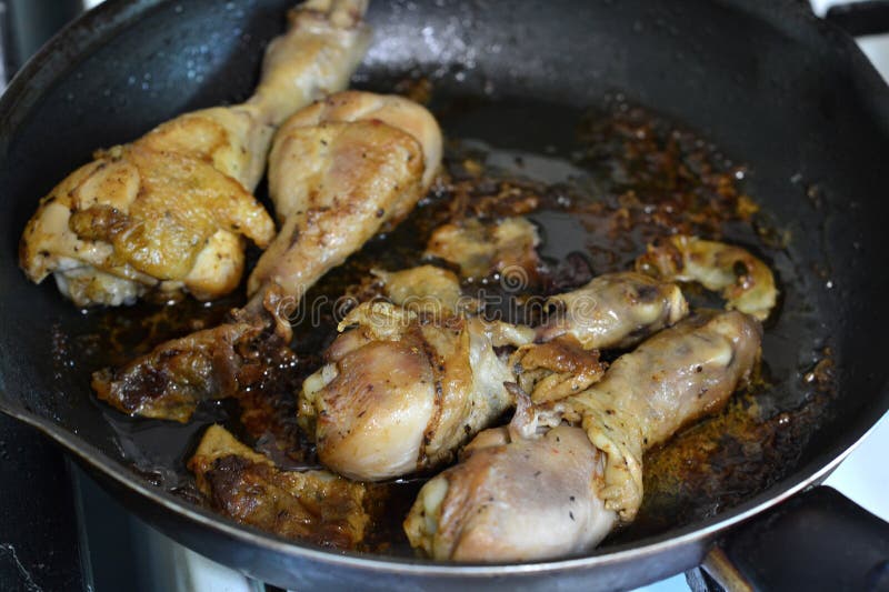 There is Fried Meat in the Pan Stock Photo - Image of invertebrate ...