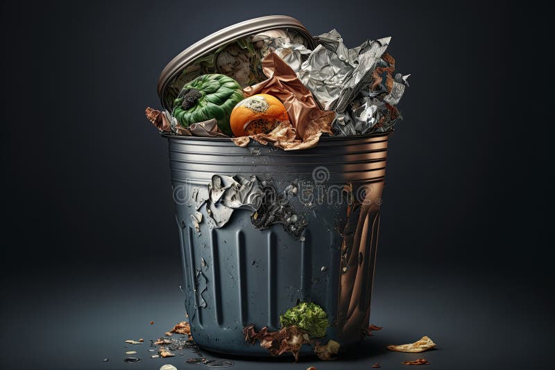 Garbage Trash-can Scattered on Black Stock Illustration - Illustration ...