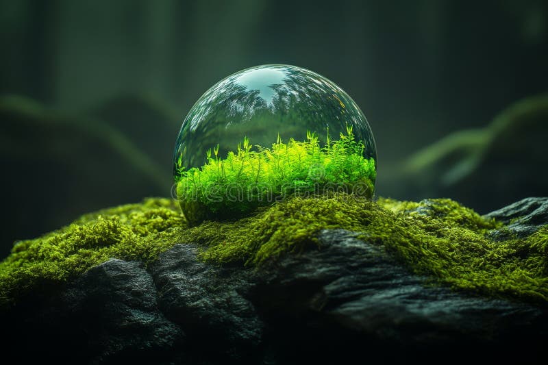 There is a Glass Earth-shaped Ball in the Forest. Stock Photo - Image ...