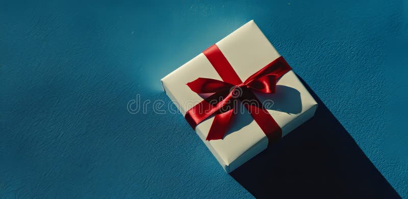 There is a Hexagonal Gift Box with a Bold Red Ribbon Presented in a ...