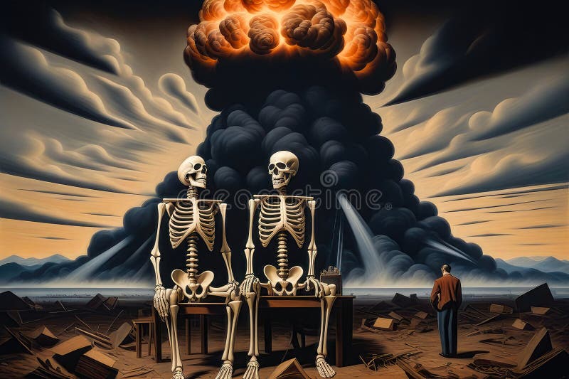 There are Human Skeletons in the Background of a Nuclear Explosion. the ...