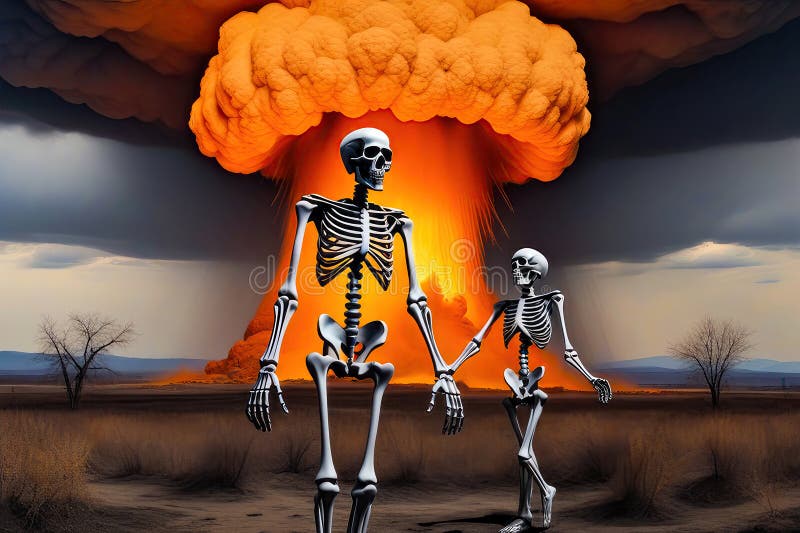 There are Human Skeletons in the Background of a Nuclear Explosion. the ...